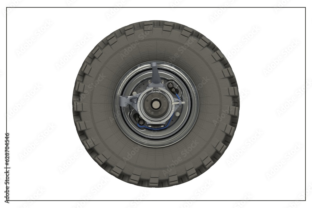 3D design of a wheel hub and automotive suspension with exploded view ...