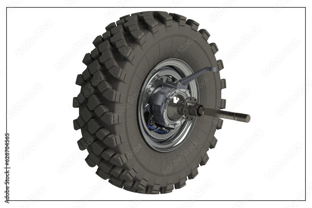 3D design of a wheel hub and automotive suspension with exploded view ...