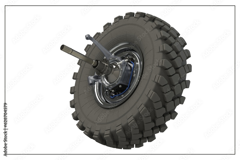 3D design of a wheel hub and automotive suspension with exploded view ...