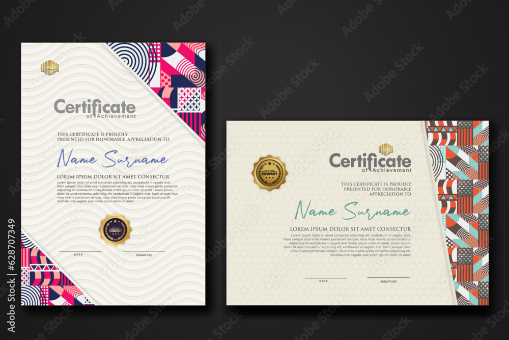 Certificate template with geometric artwork design and simple shapes ...