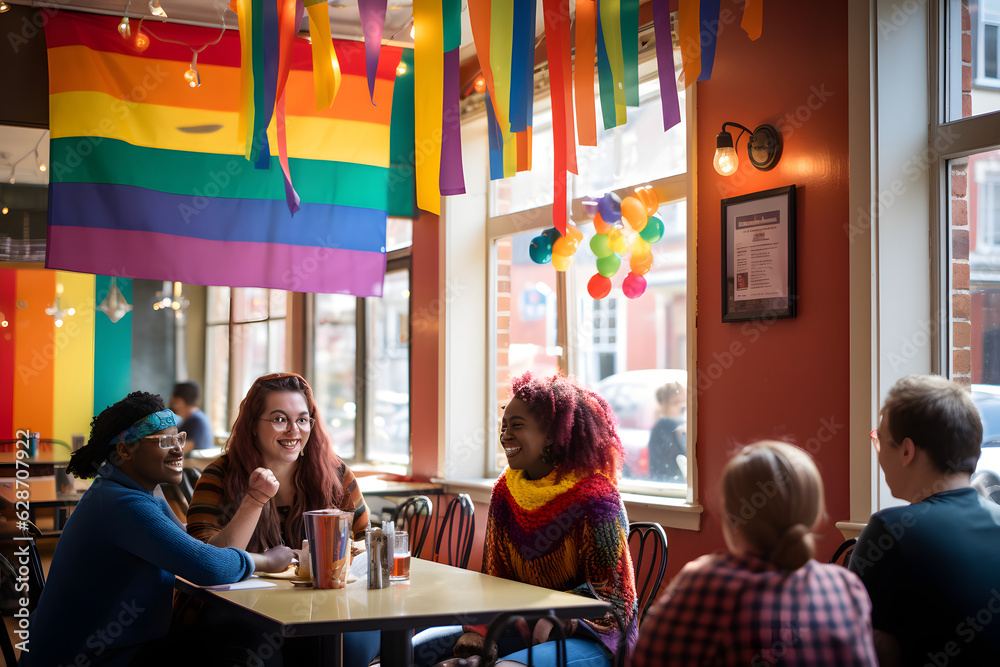decoration of LGBTQ+ at coffee, restaurant LGBTQ+ Rights at a Pride ...
