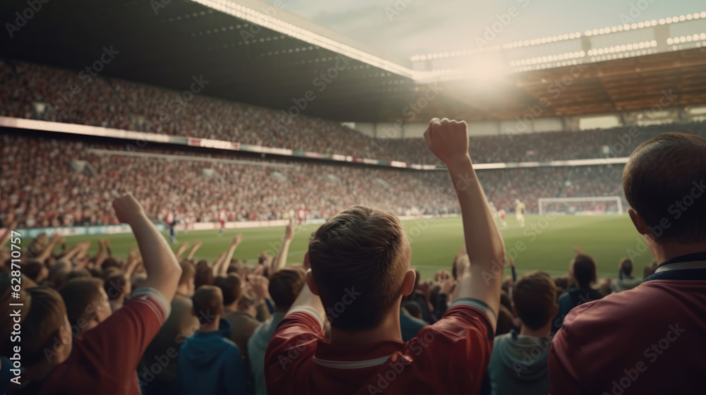 Rear view of cheering football fans in stadium Stock Photo | Adobe Stock