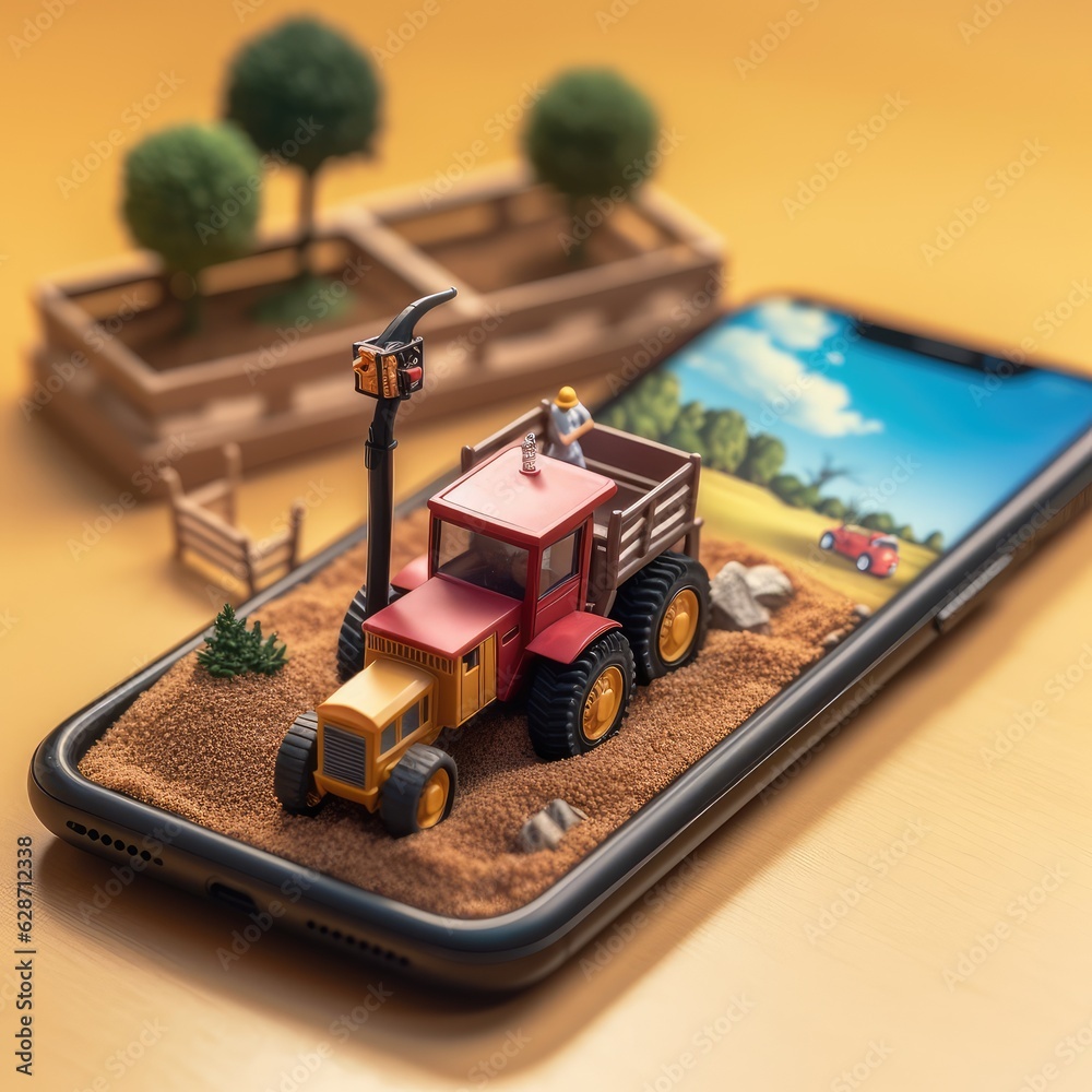 Small miniature farm on a smartphone, digital smart farm ...