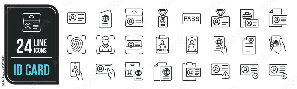 ID Card minimal thin line icons. Related passport, identification ...