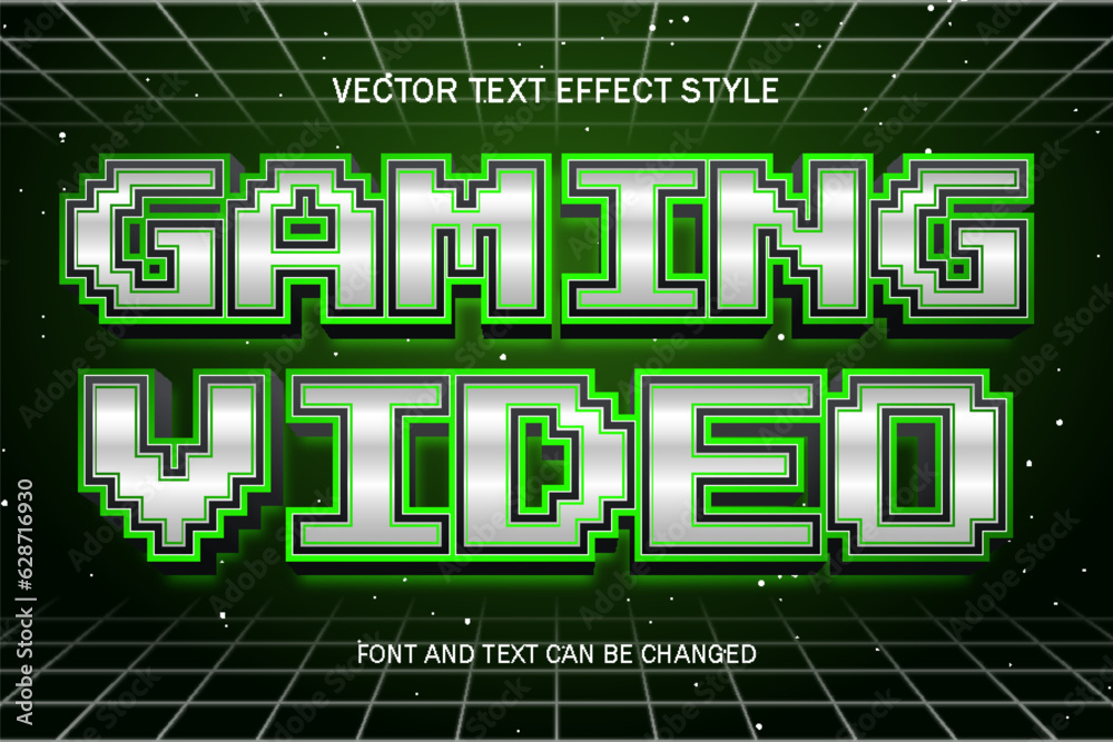 gaming video pixel art editable text effect font retro vintage style ...