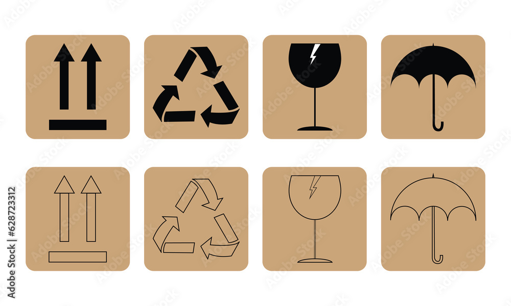 Handling & packing icon set including fragile, recycle and caution signs etc. - can be used on ...