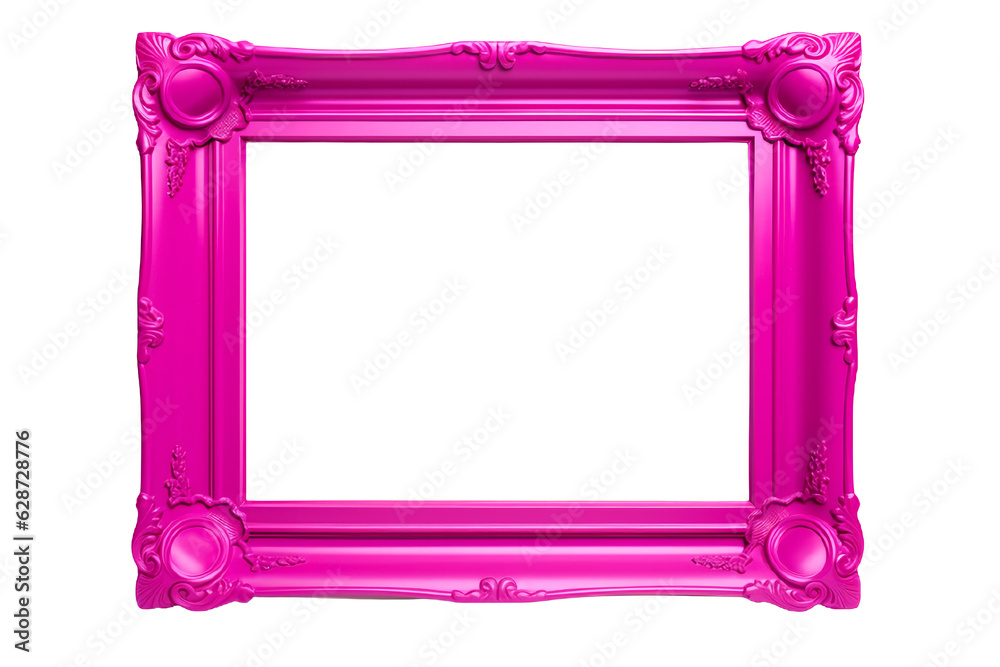 Pink square picture frame isolated on white background with empty space ...