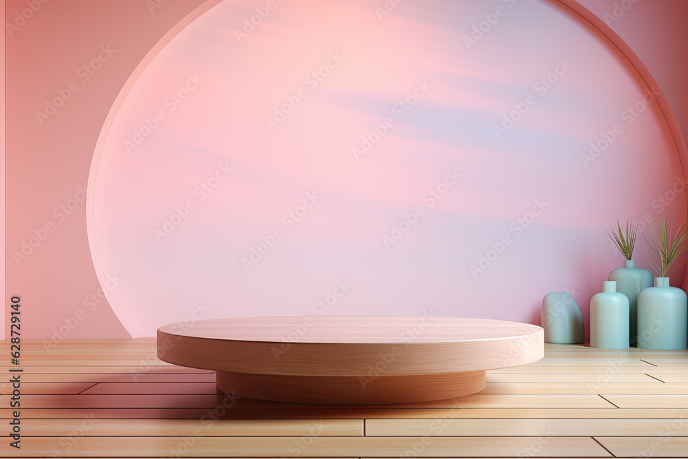 pastel color platform display for show product on white space ...