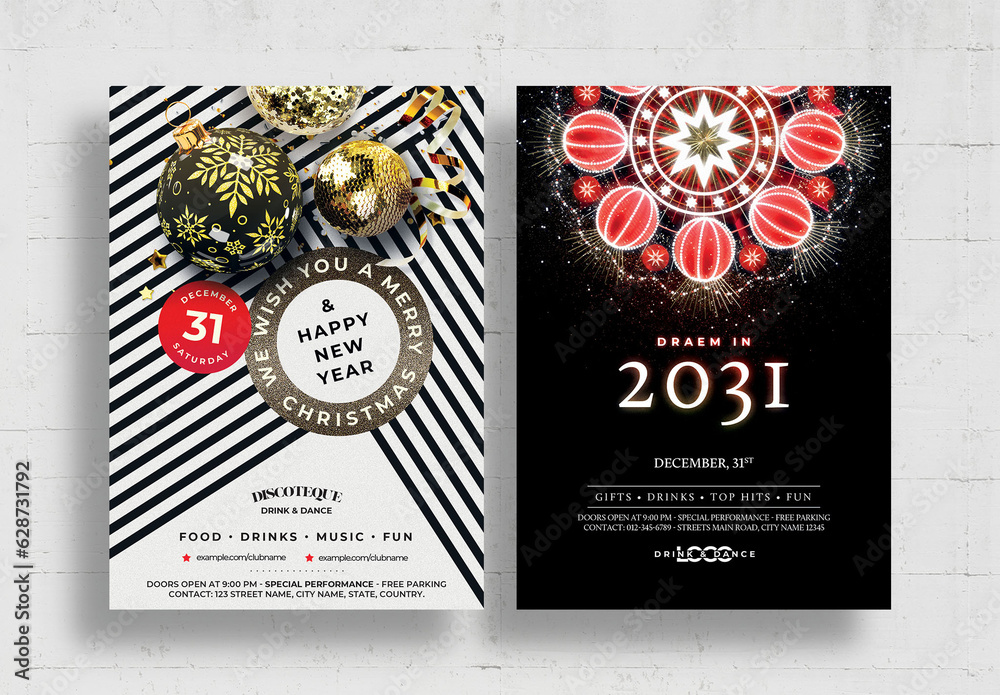 NYE New Years Eve Flyer Poster Layouts Stock Template | Adobe Stock