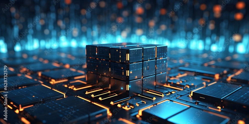 Computer code. Digital technology background. Cube with binary code. Abstract tech background ...