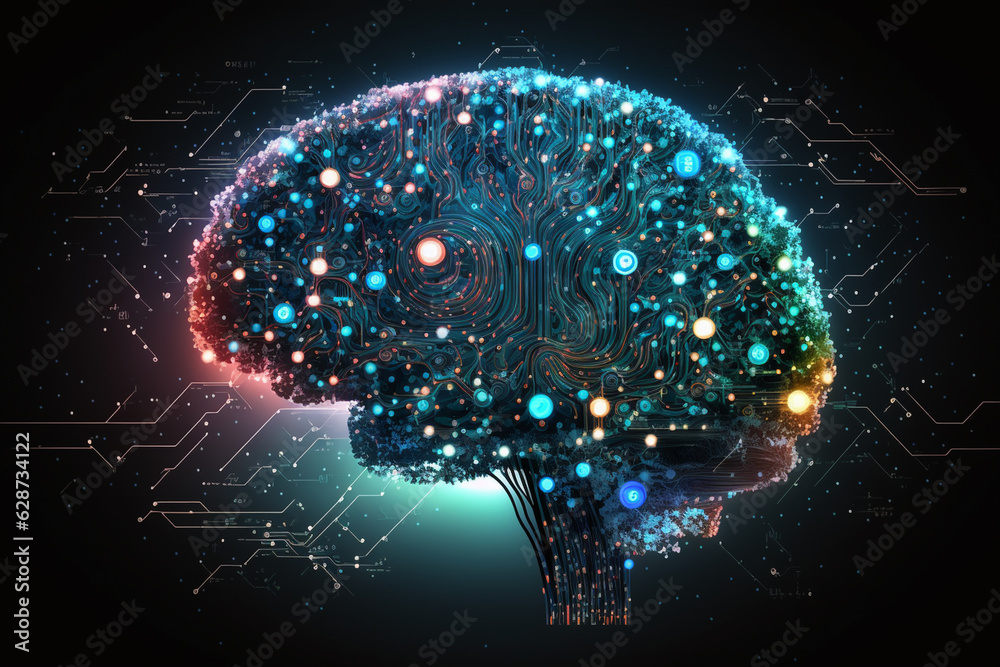 Ai-robot, artificial intelligence, computer machine learning, data mapped computing, thinking ...