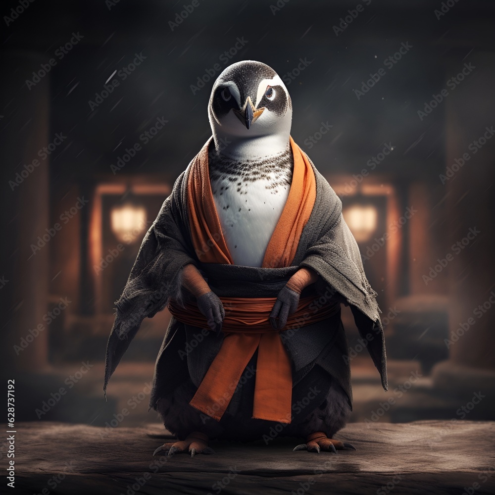 penguin as a Shaolin monk Stock Illustration | Adobe Stock