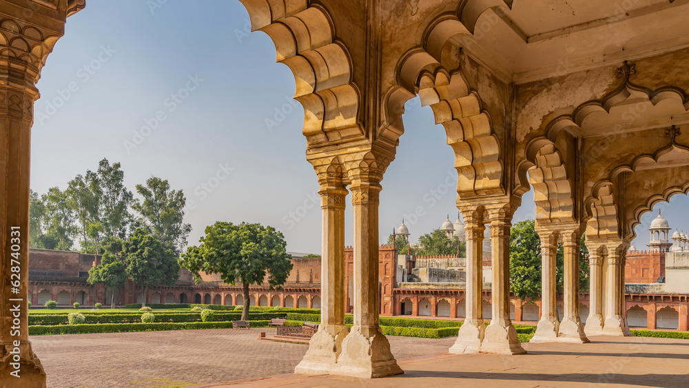 Ancient Indian architecture. Pavilion in the courtyard of the Red Fort ...