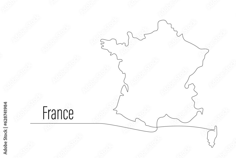 France map one continuous line drawing. Country single line contour map ...