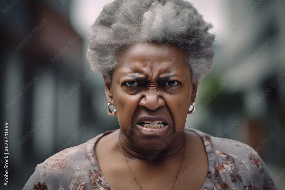 Angry African American Elder Woman Portrait Neural Network Generated