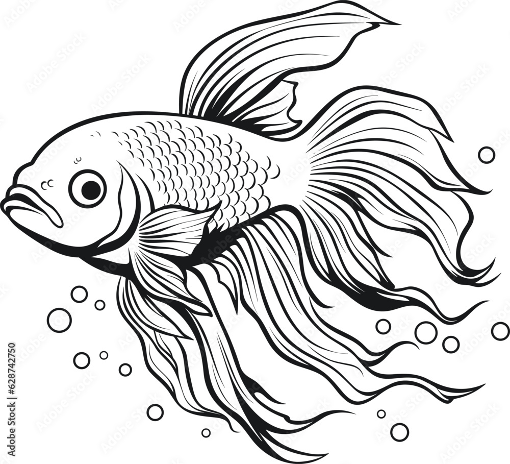 Fish coloring pages vector animals Stock Vector | Adobe Stock