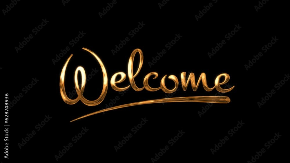 Welcome Animation Handwritten Animated Text in Gold Color. Luxury ...