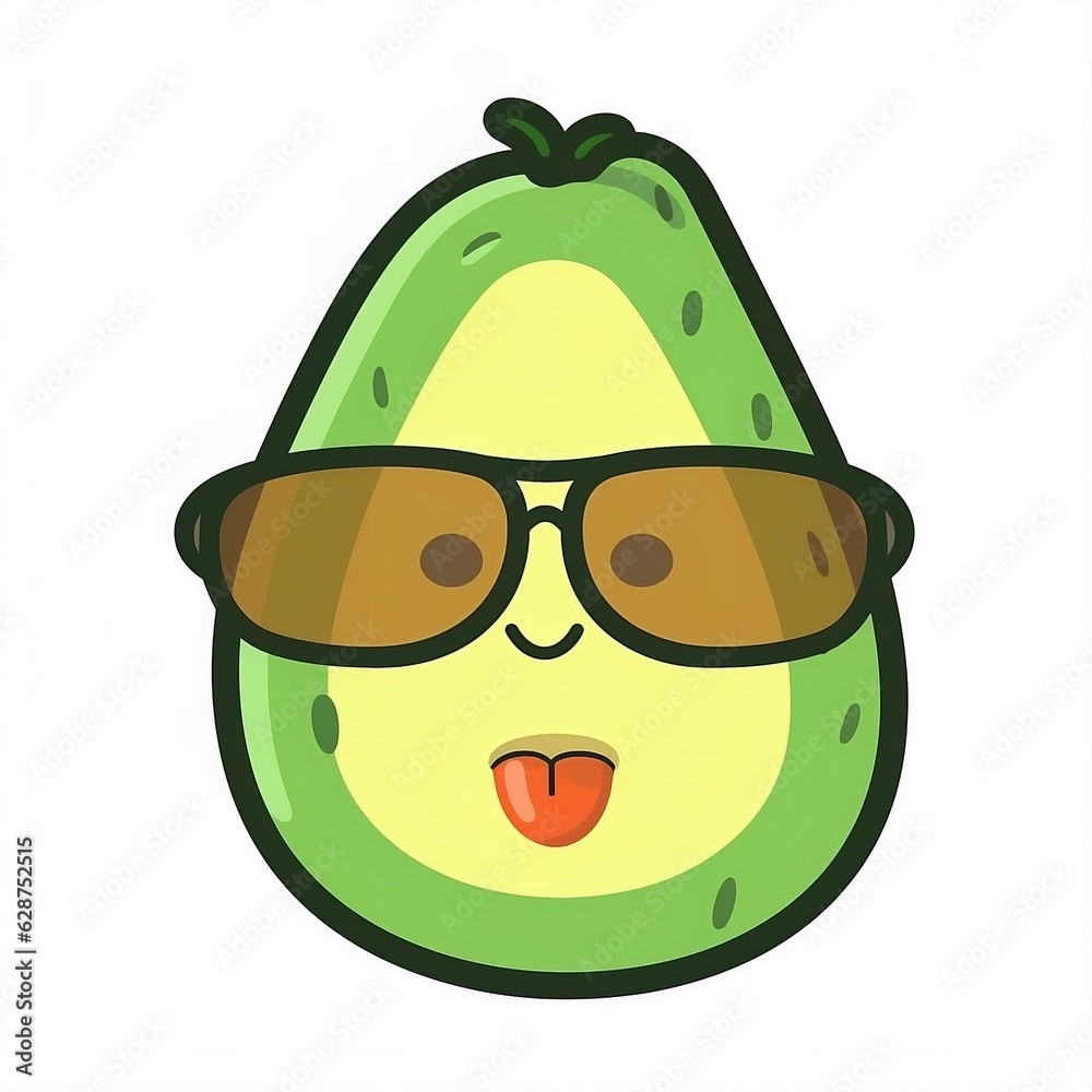Cute cartoon avocado with sunglasses and a smily face created with ...