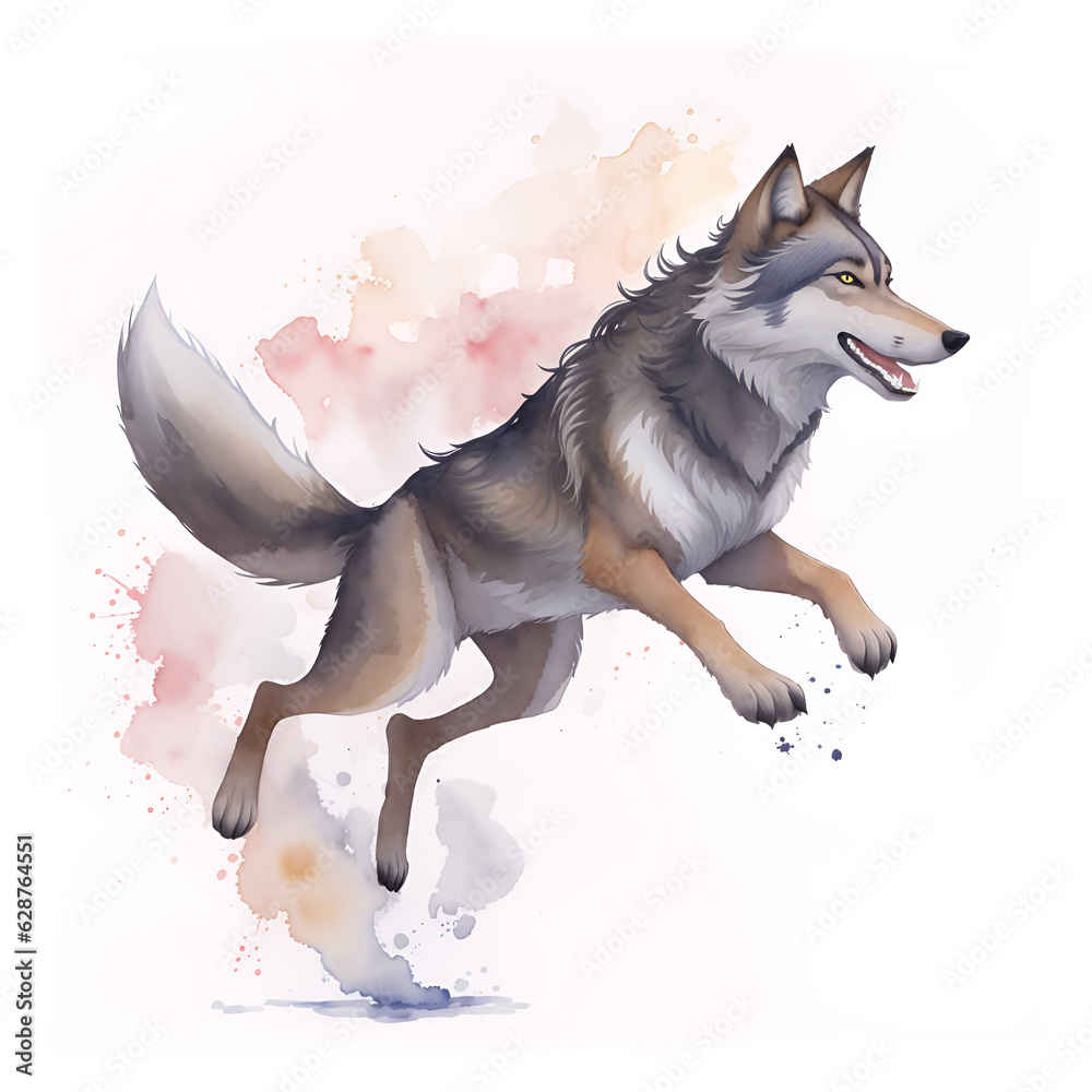 wolf jumping in cartoon style. Cute Little Cartoon wolf hunting ...