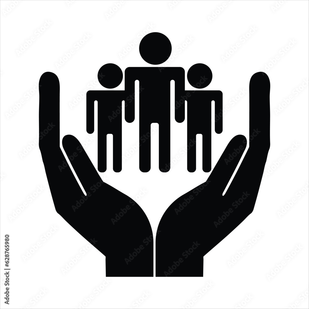 Hands holding inclusion social equity icon, help or support employee, gender equality, community ...
