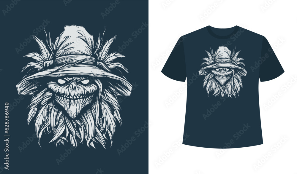 Scary angry scarecrow Halloween party illustration silhouette t shirt ...