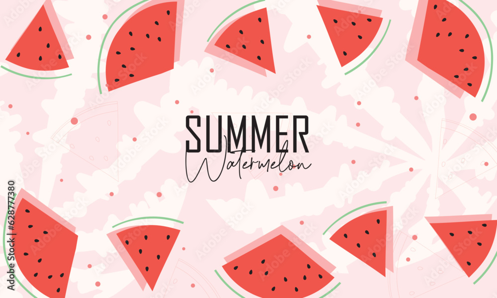 seamless background with watermelon. Cute red watermelon slice design ...