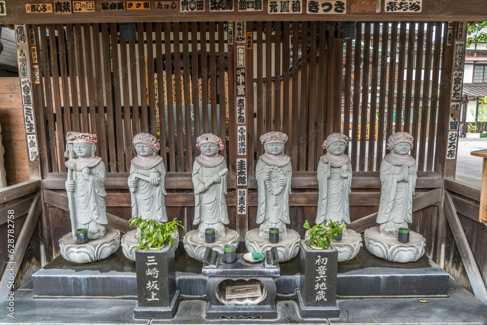 Taito Ward, Tokyo, Japan - August 18, 2017: Hatsune Roku Jizo statues ...