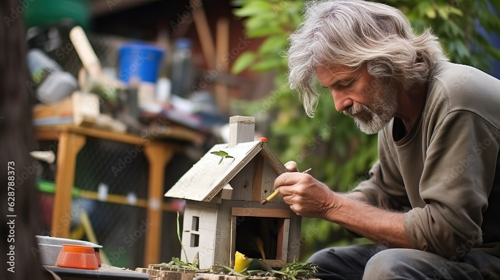 DIY Backyard Project: Skilled Elder Man Engaged in the Construction of ...