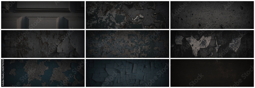 Set of dark panoramic background textures. Collection of wide textures ...