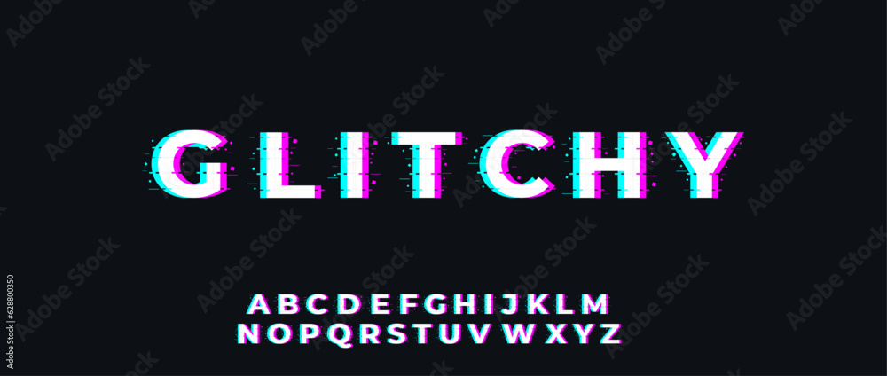 Creative modern stylish glitch distorted font letter set with broken ...