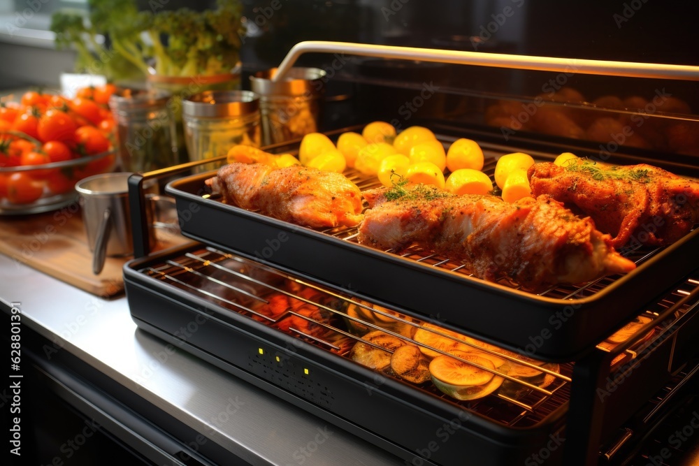 close-up of smart grill display showing cooking time and temperature ...