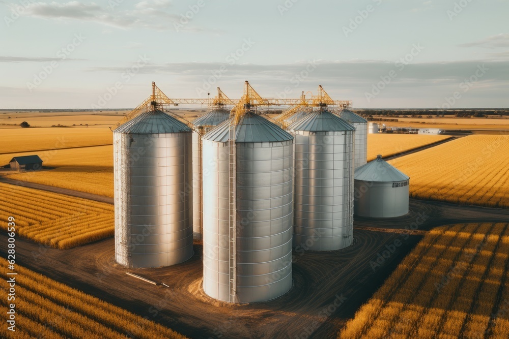 Grain silos farm field. Generate Ai Stock Photo | Adobe Stock