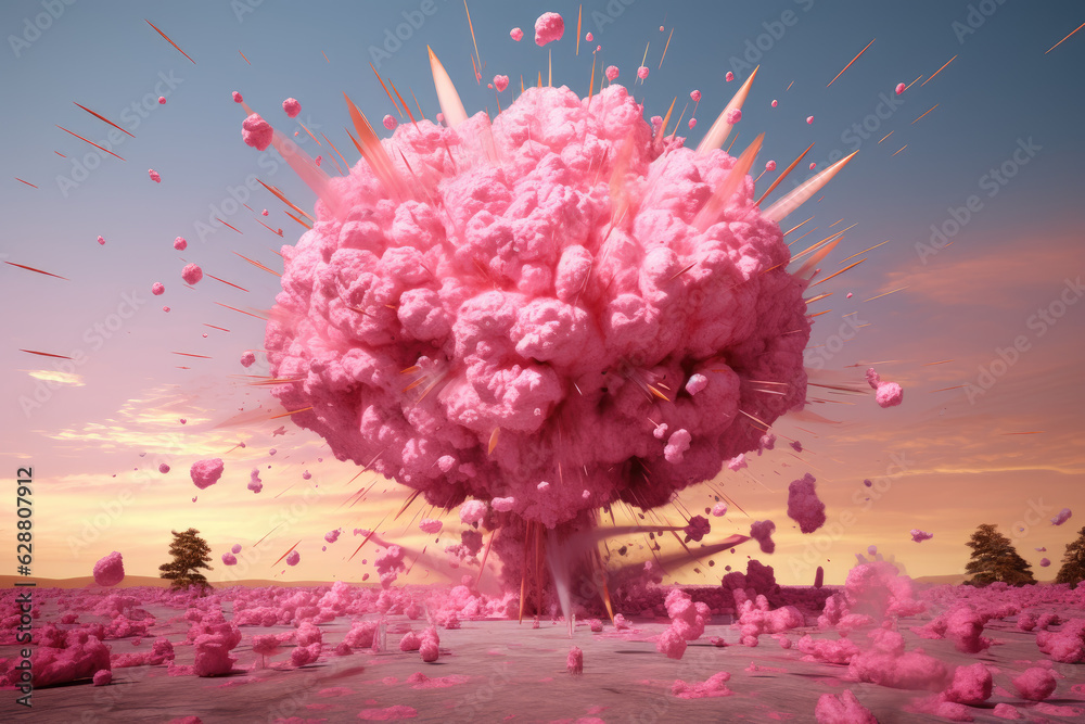 Pink atomic bomb representing Oppenheimer vs Barbie movies in the ...
