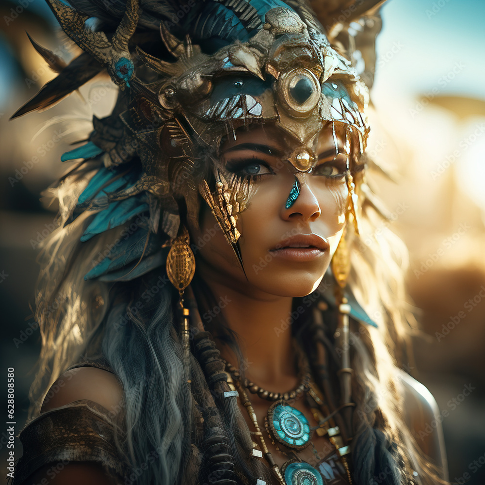 A model in dreadlocks and a costume, in the style of epic fantasy ...