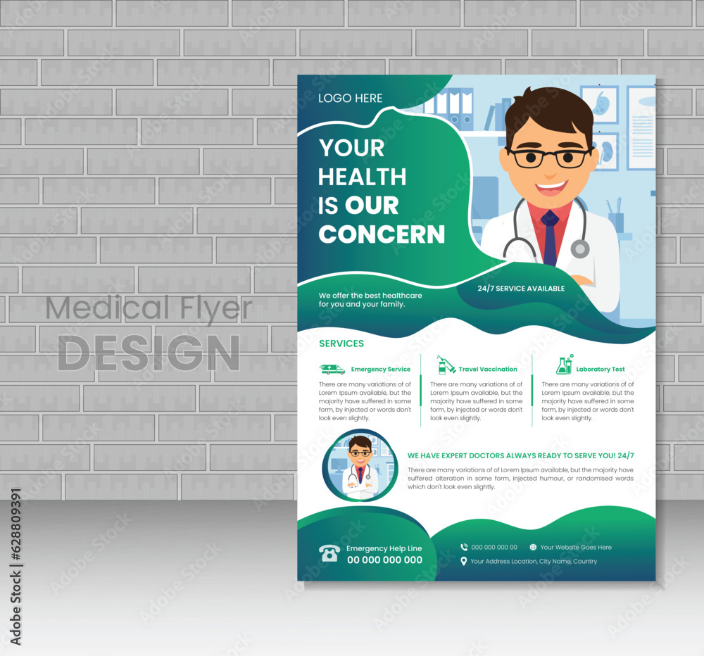 Green Medical Flyer Layout with Abstract Shapes, Healthcare Flyer ...