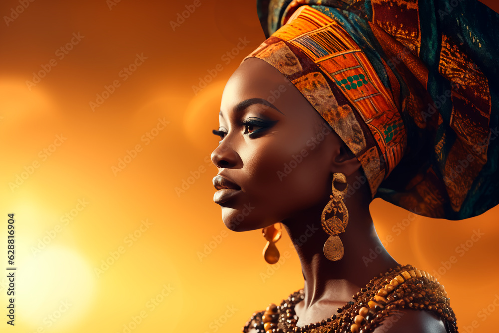 African beautiful woman in profile on the background of Africa. African ...