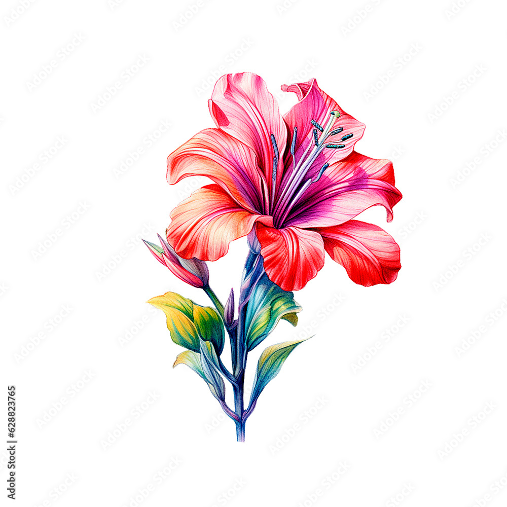 Beautiful pink lily flower clipart isolated on white background ...