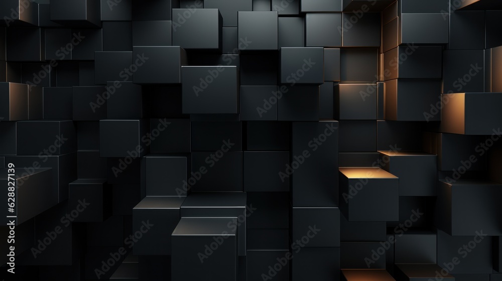Simple abstract black 3d background consisting of cubes and rectangles ...