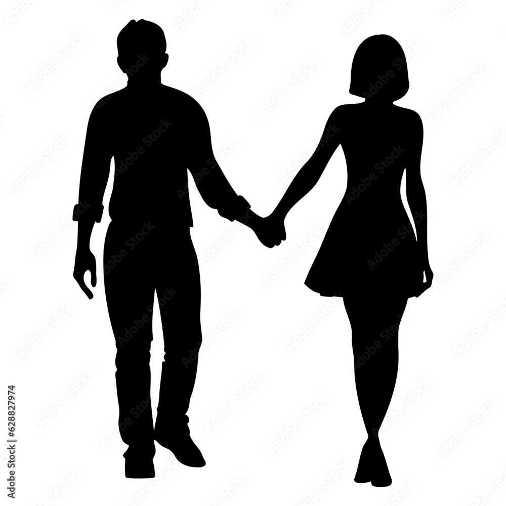 Couple holding hands silhouette. Man and woman in love. vector ...