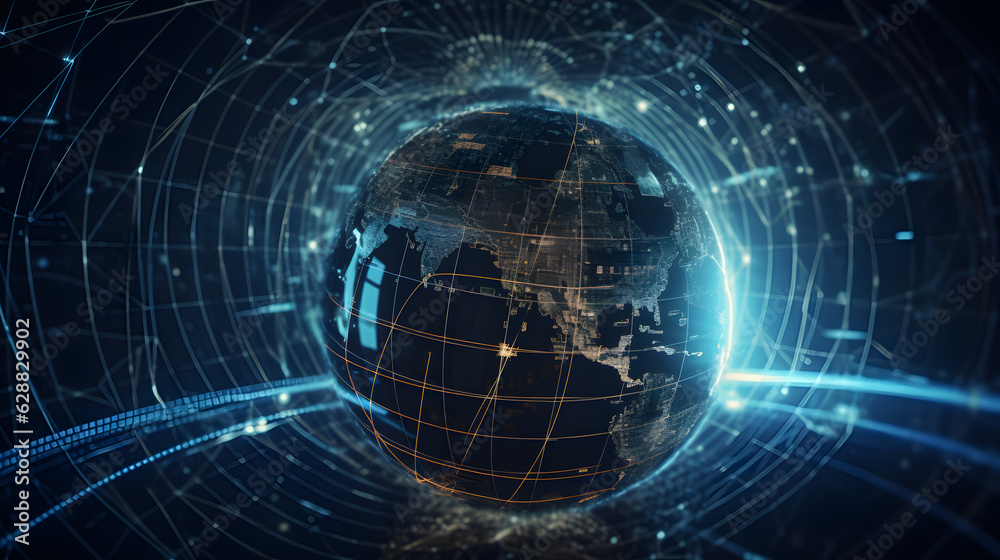 World wide cyber security and data transfer safety earth globe map ...