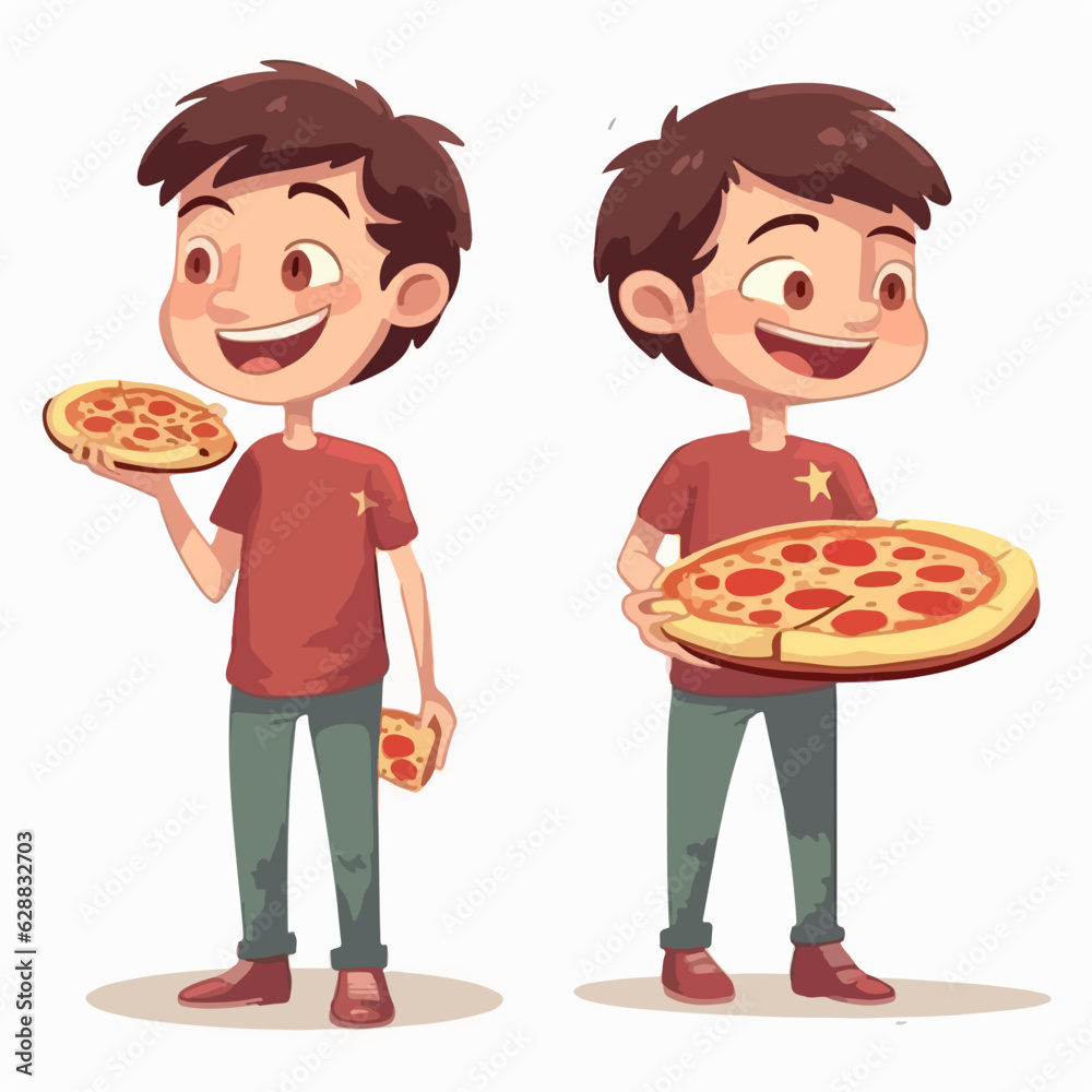 Boy with a pizza slice, vector illustration, kid, cartoon style. Stock ...