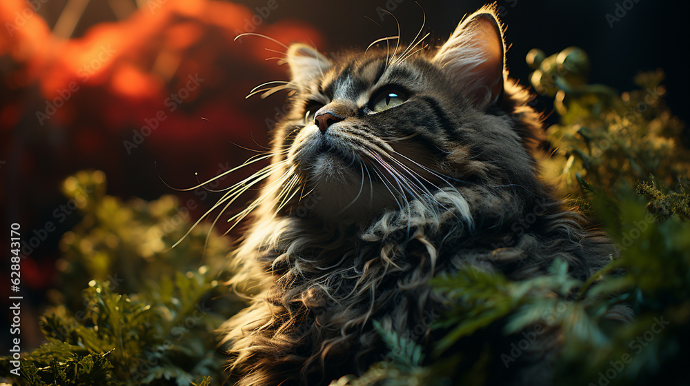 Cat smoking weed relaxed on cannabis leaves. Generative Ai Stock ...