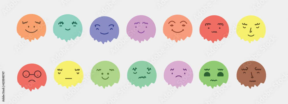 Abstract smile face icons. Cartoon round emoji avatars. Emoticon ...