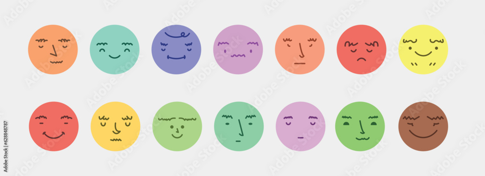 Abstract smile face icons. Cartoon round emoji avatars. Emoticon ...