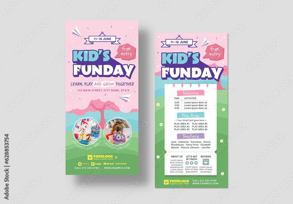Kids Fun Day DL Flyer Card Layout Stock Template | Adobe Stock