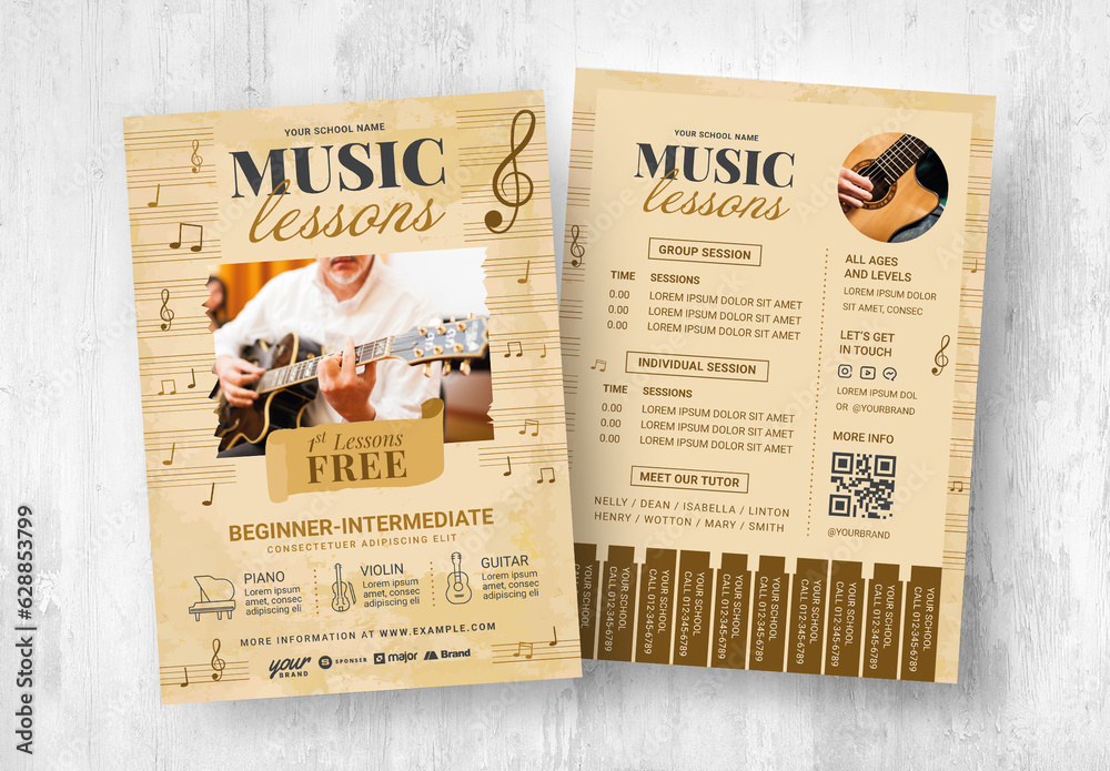 Music Lessons Music School Flyer Poster Layout Stock Template | Adobe Stock