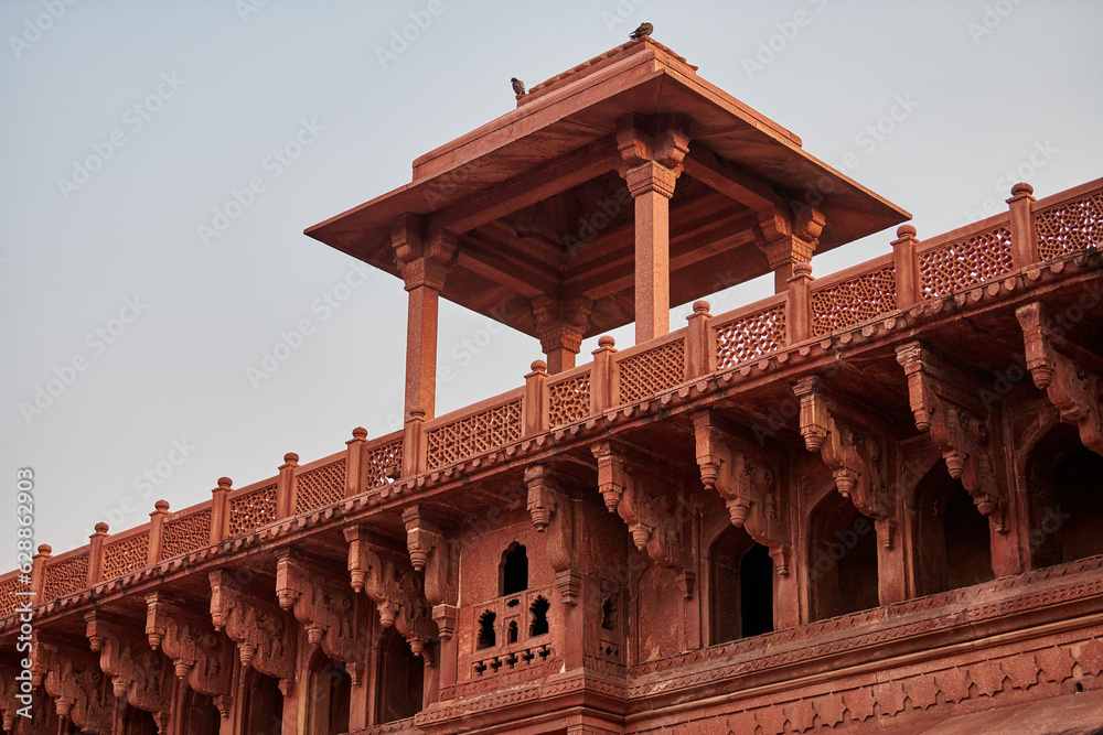 Decorative buildings and walls inside of Agra red fort in India ...