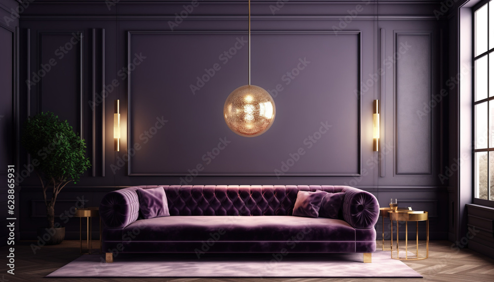 Luxury modern interior of living room ,Ultraviolet home decor concept ...