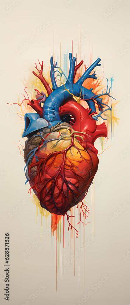 Anatomical, yet artistic human heart with dripping effect; a generative ...