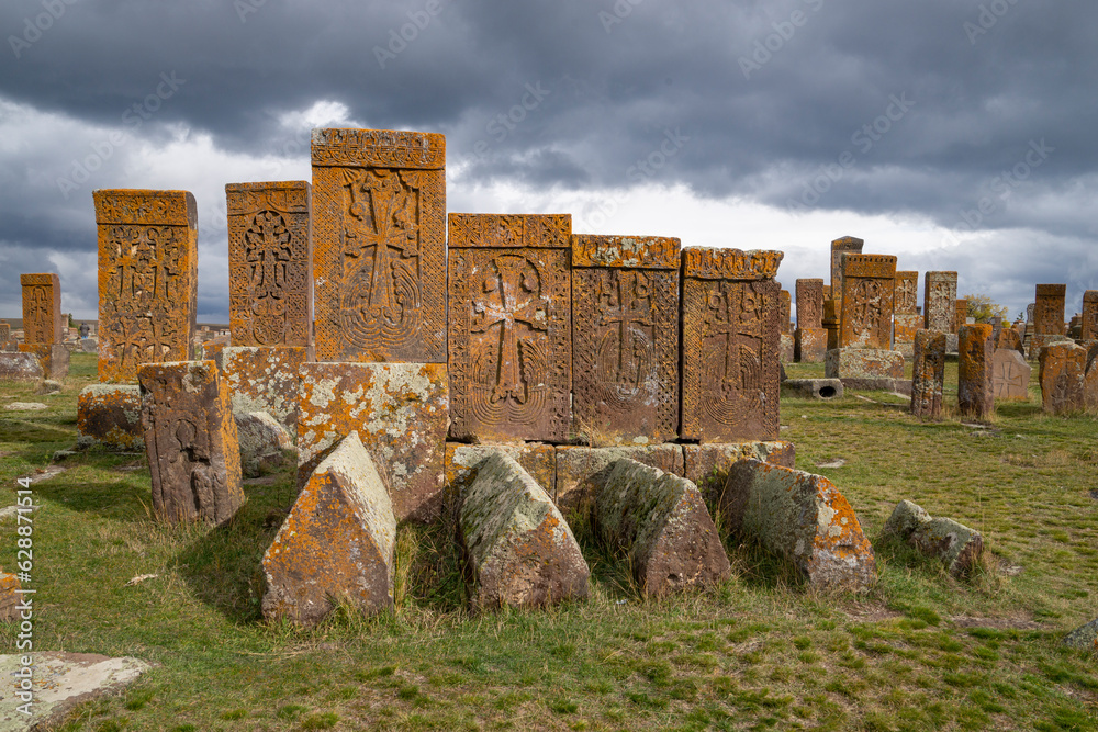 Armenia, ancient Noratus cemetery, he largest surviving cemetery with ...